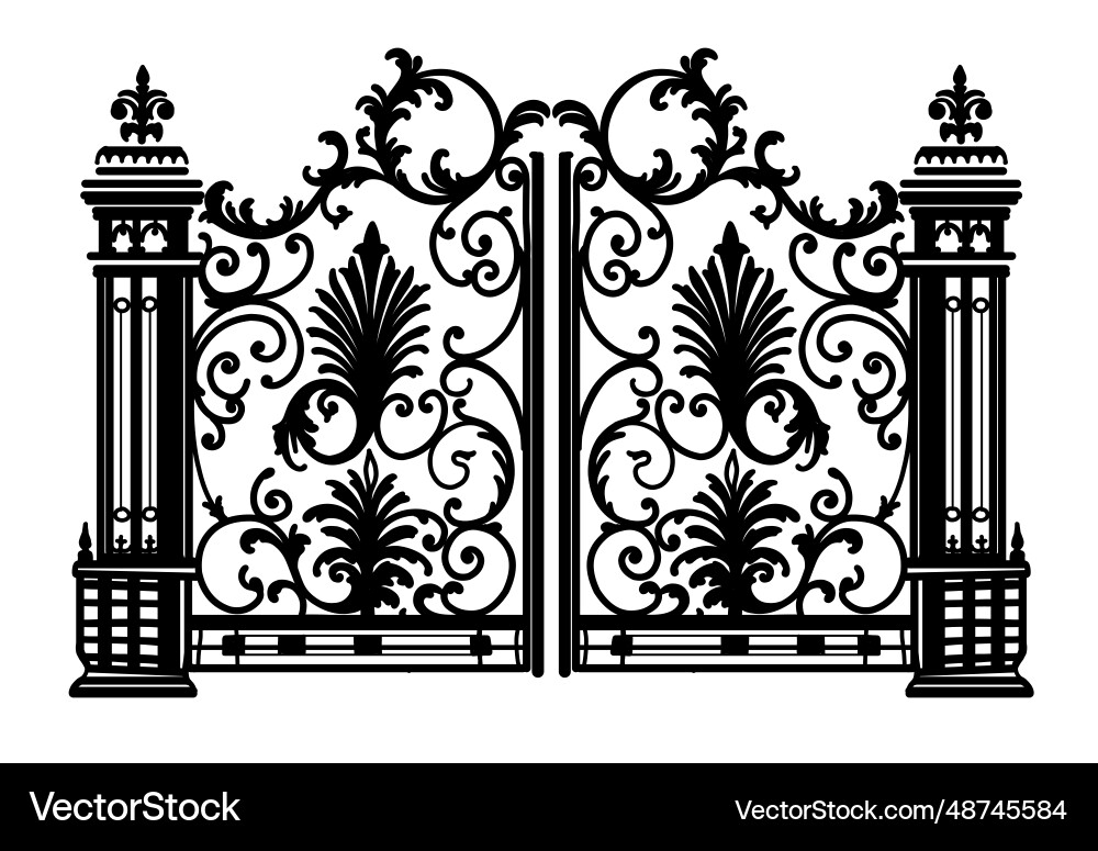 Antique metal gate black on white sketch Vector Image