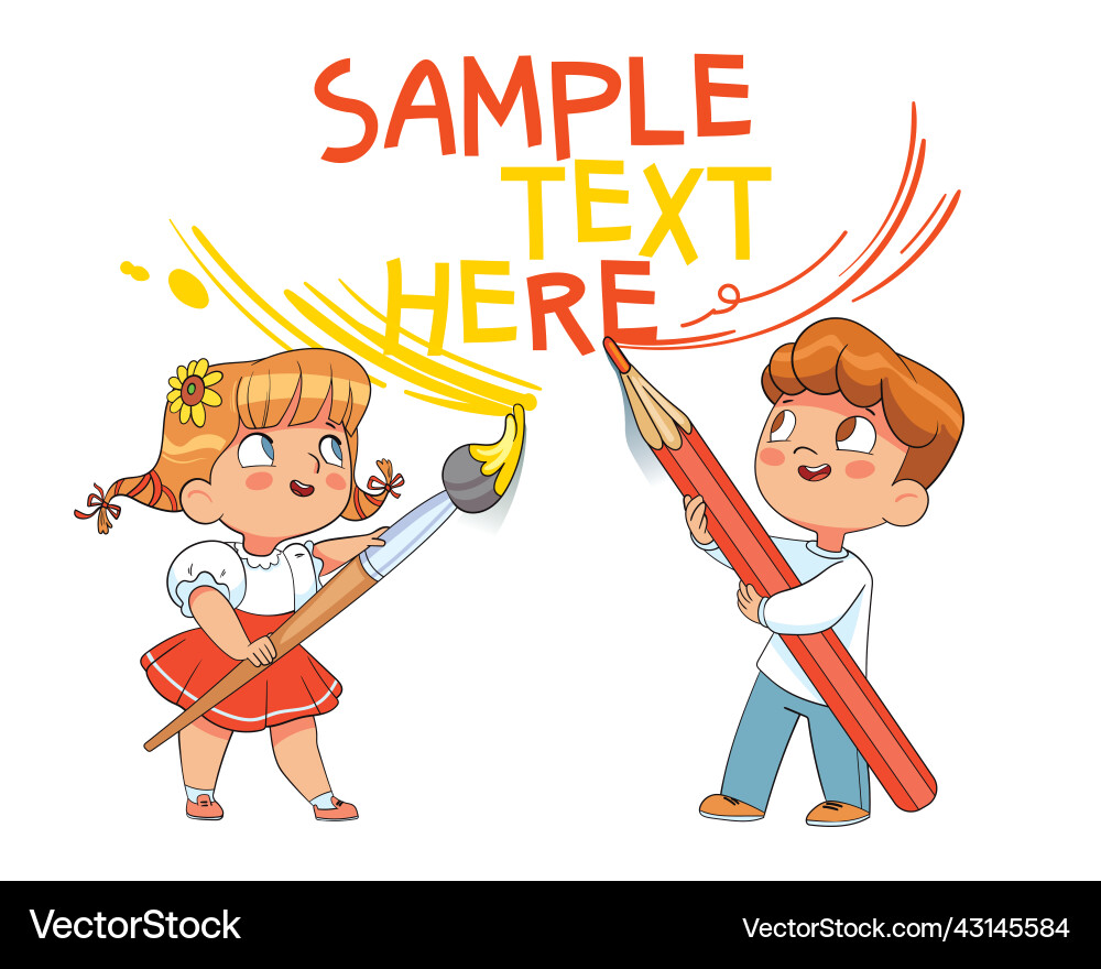 Boy and Girl Writing on Wall Royalty Free Vector Image