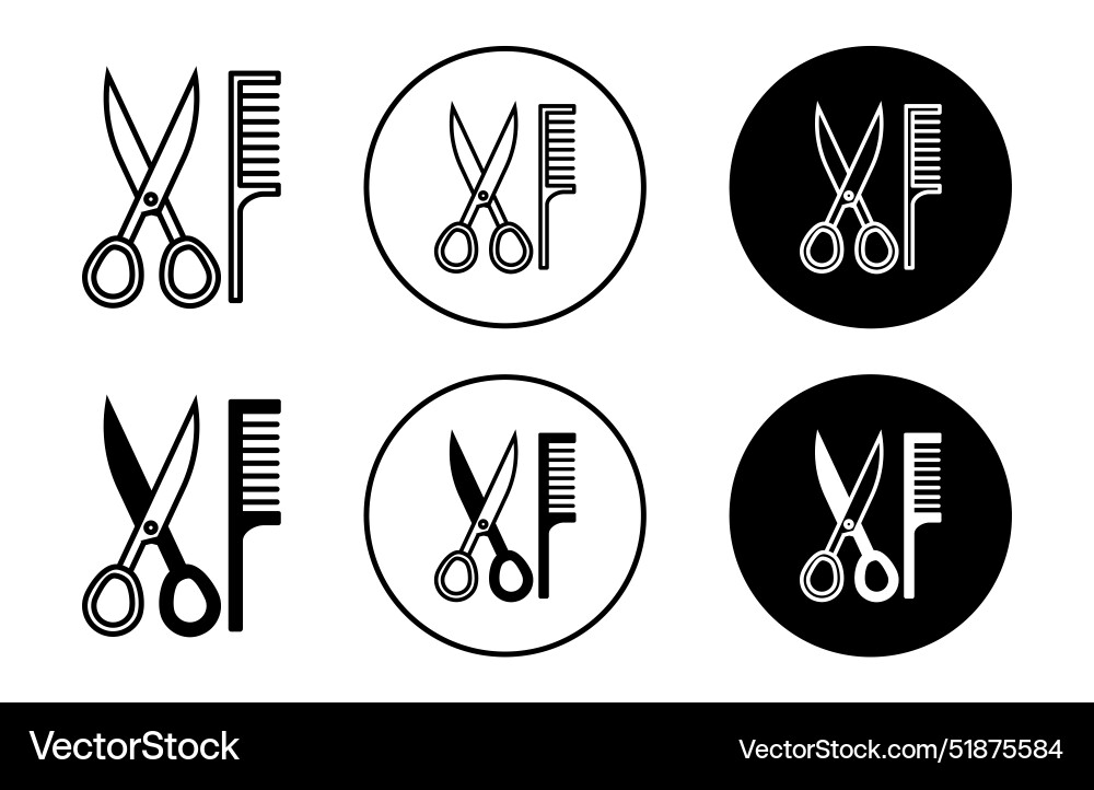 Comb and scissors icon outline flat Royalty Free Vector