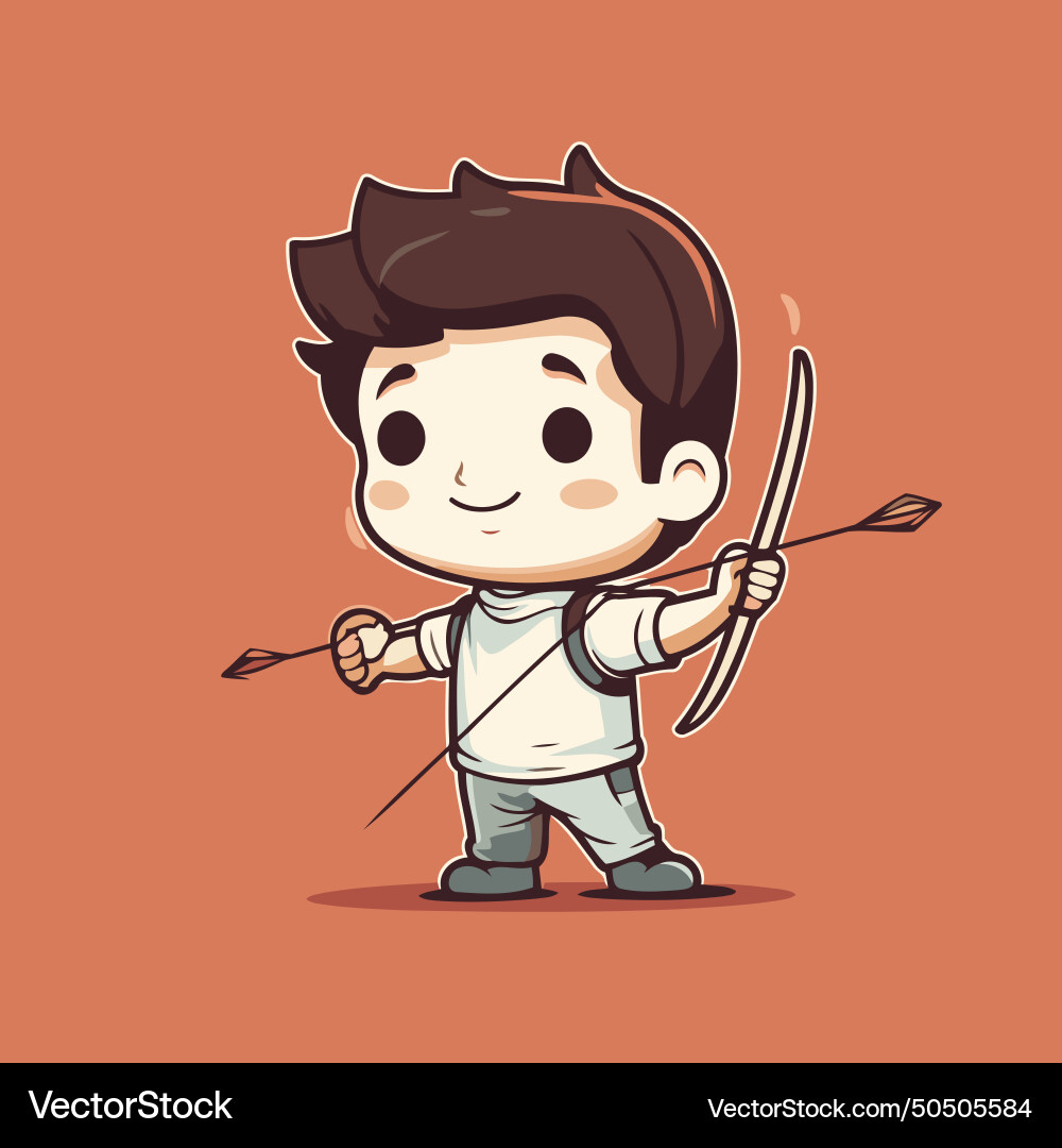 Cute boy aiming with bow and arrow cartoon Vector Image