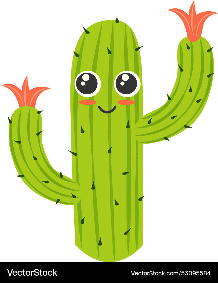 Kawaii cactus character cute blooming succulent Vector Image