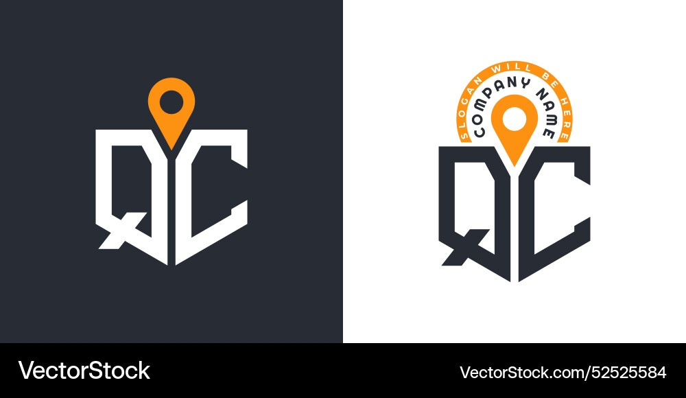 Qc location logo bundle letter dual icons Vector Image