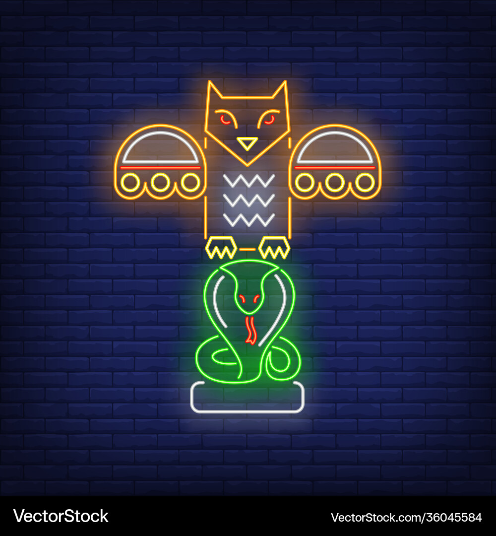 Totem pole with owl and snake neon sign Royalty Free Vector