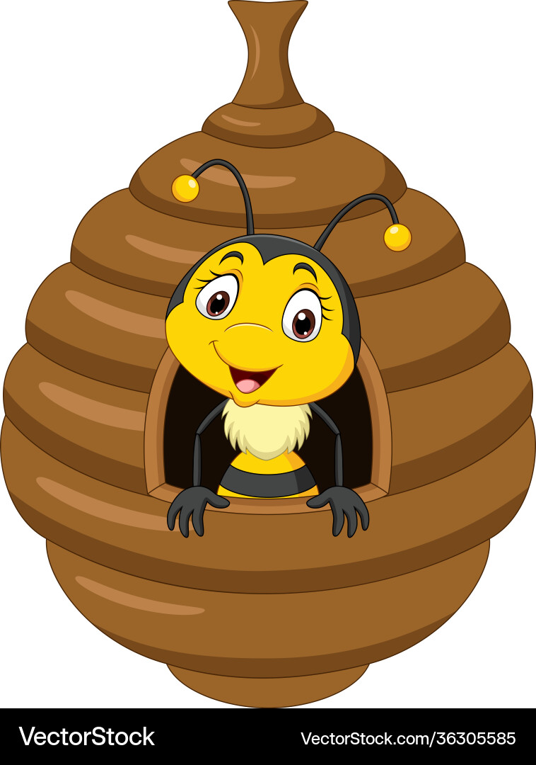 Cartoon cute little bee inside beehive Royalty Free Vector