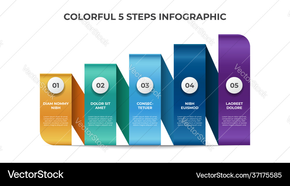 Colorful 5 points steps with stair list layout Vector Image