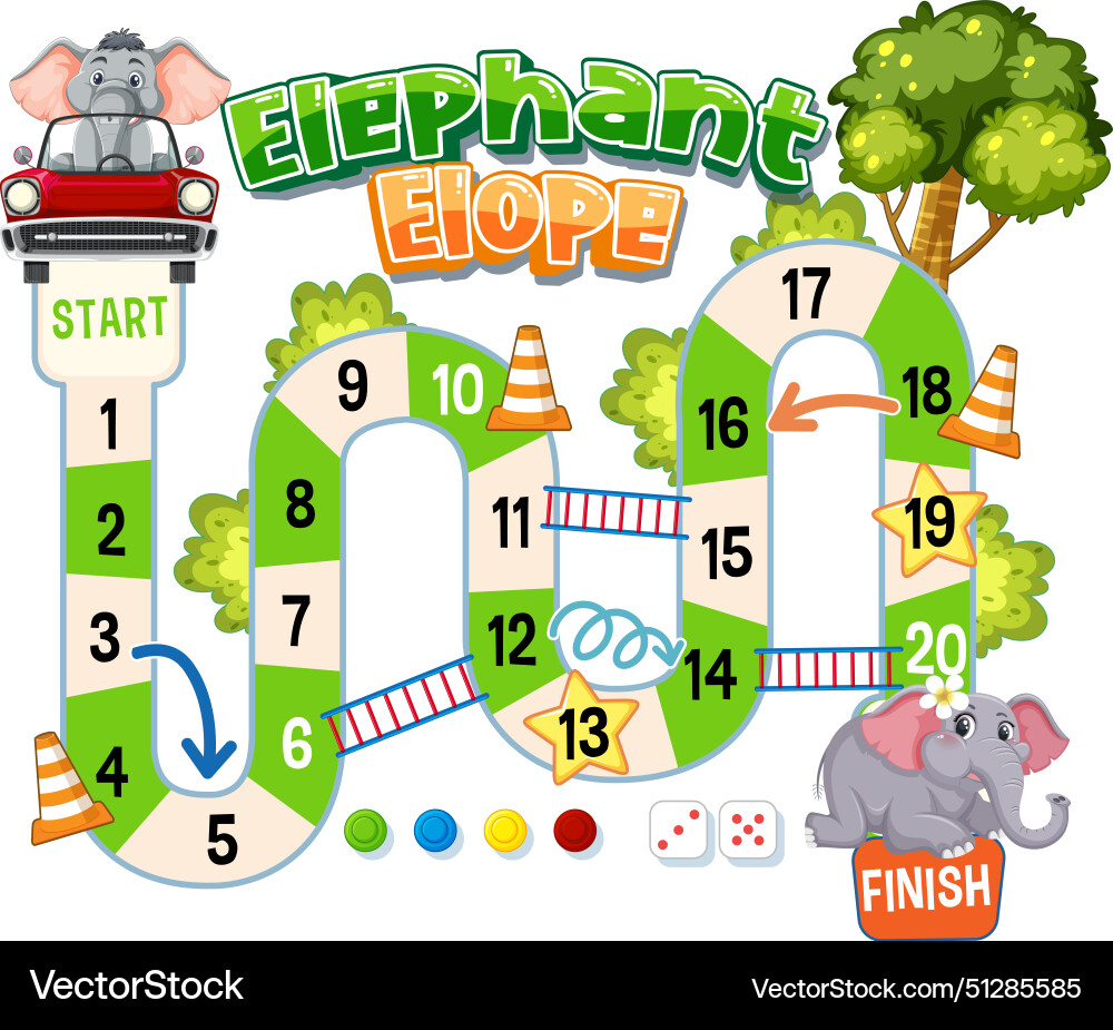 Colorful board game with elephants and numbered Vector Image