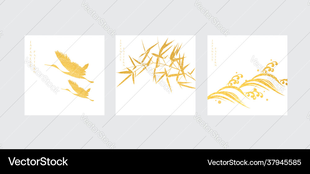 Japanese Crane & Wave Background Royalty Free Vector