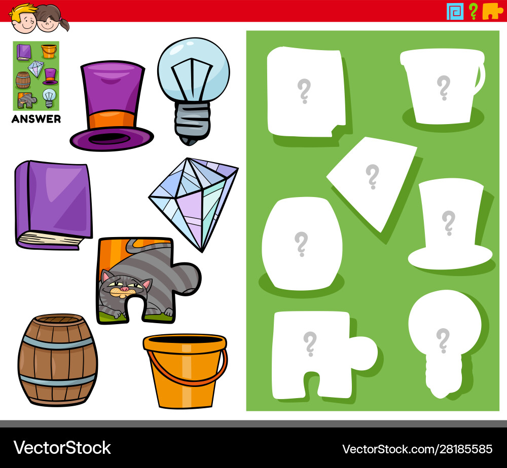 Matching shapes game with cartoon objects Vector Image