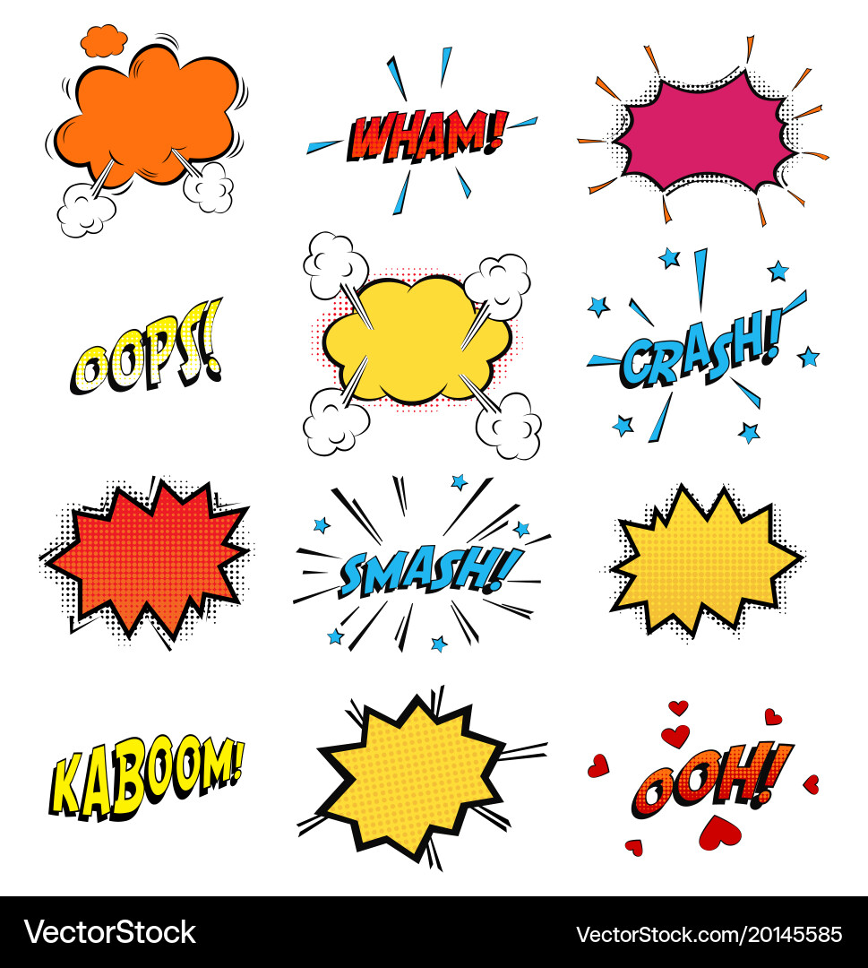 Onomatopoeia comics sounds in clouds for emotions Vector Image
