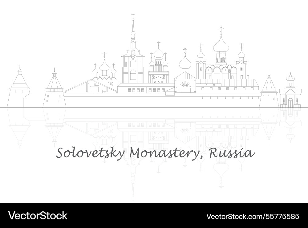 Outline panorama of solovetsky monastery russia Vector Image