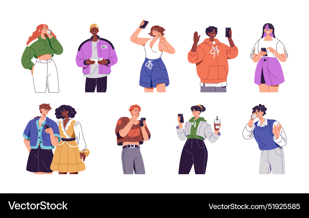 People with smartphones in hands set young men Vector Image