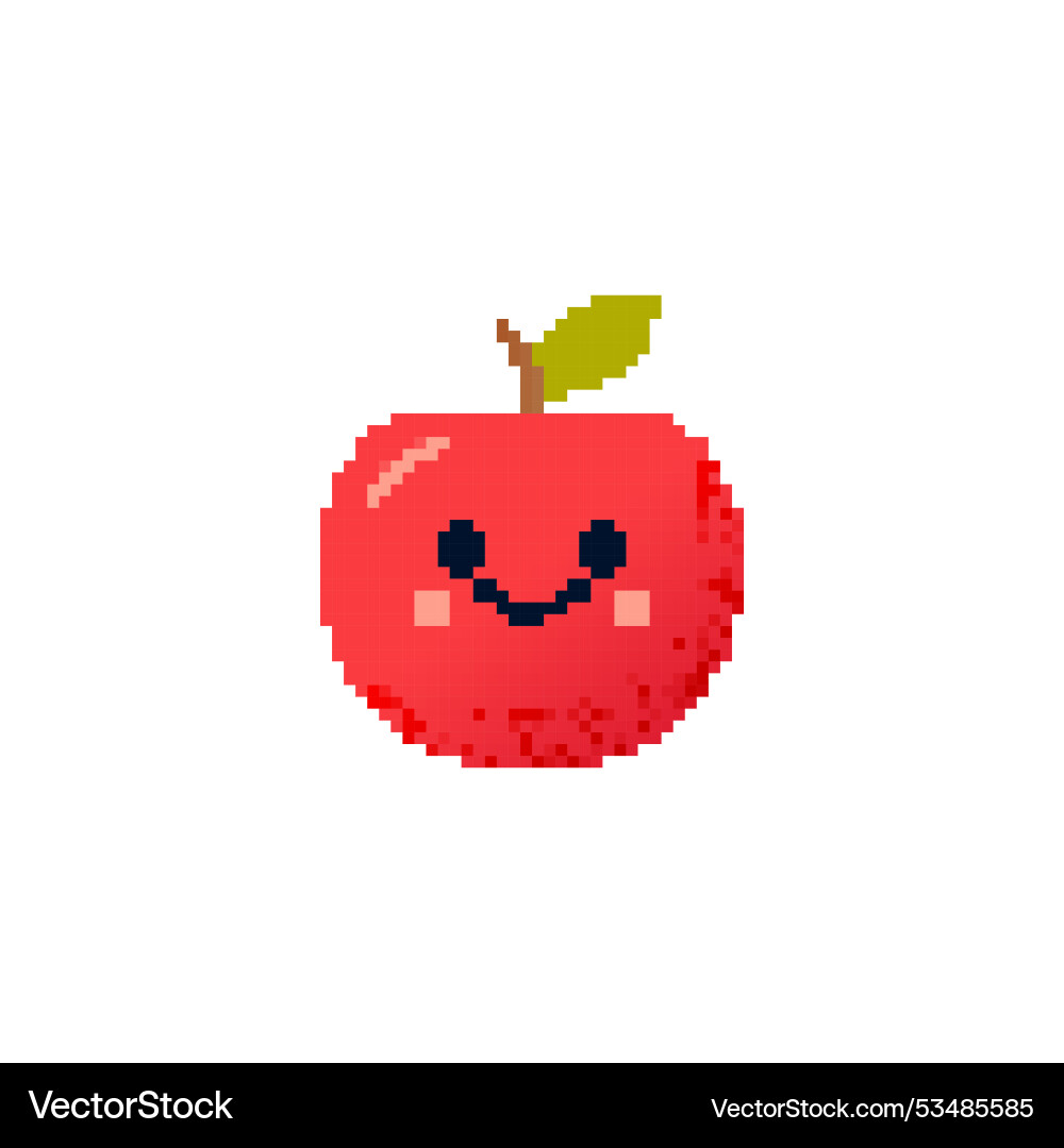 Smiling pixel art apple with leaf and cute face Vector Image