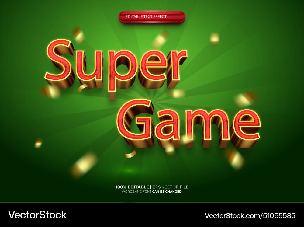 Super red game neon gold edirable text effect Vector Image