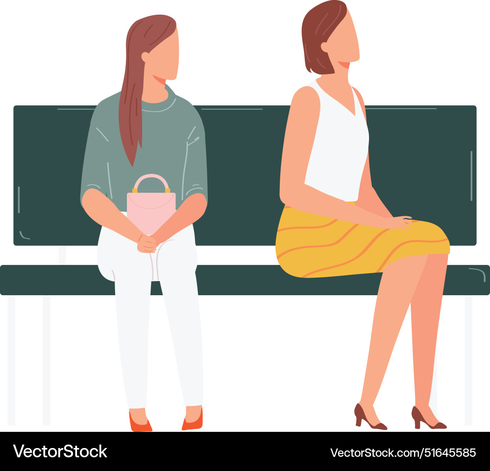 Two women sitting bench side one woman has Vector Image