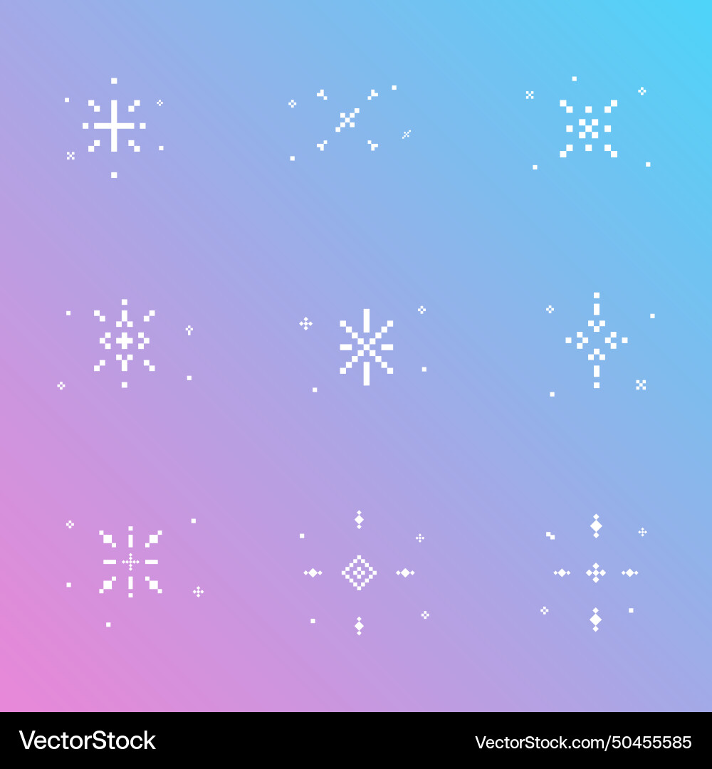 White sparkling star pixel art set Royalty Free Vector Image
