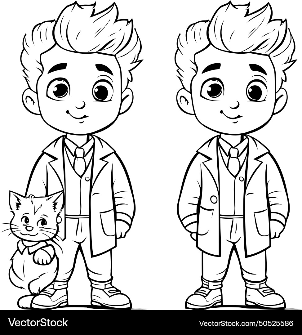 A boy and cat coloring book for children Vector Image