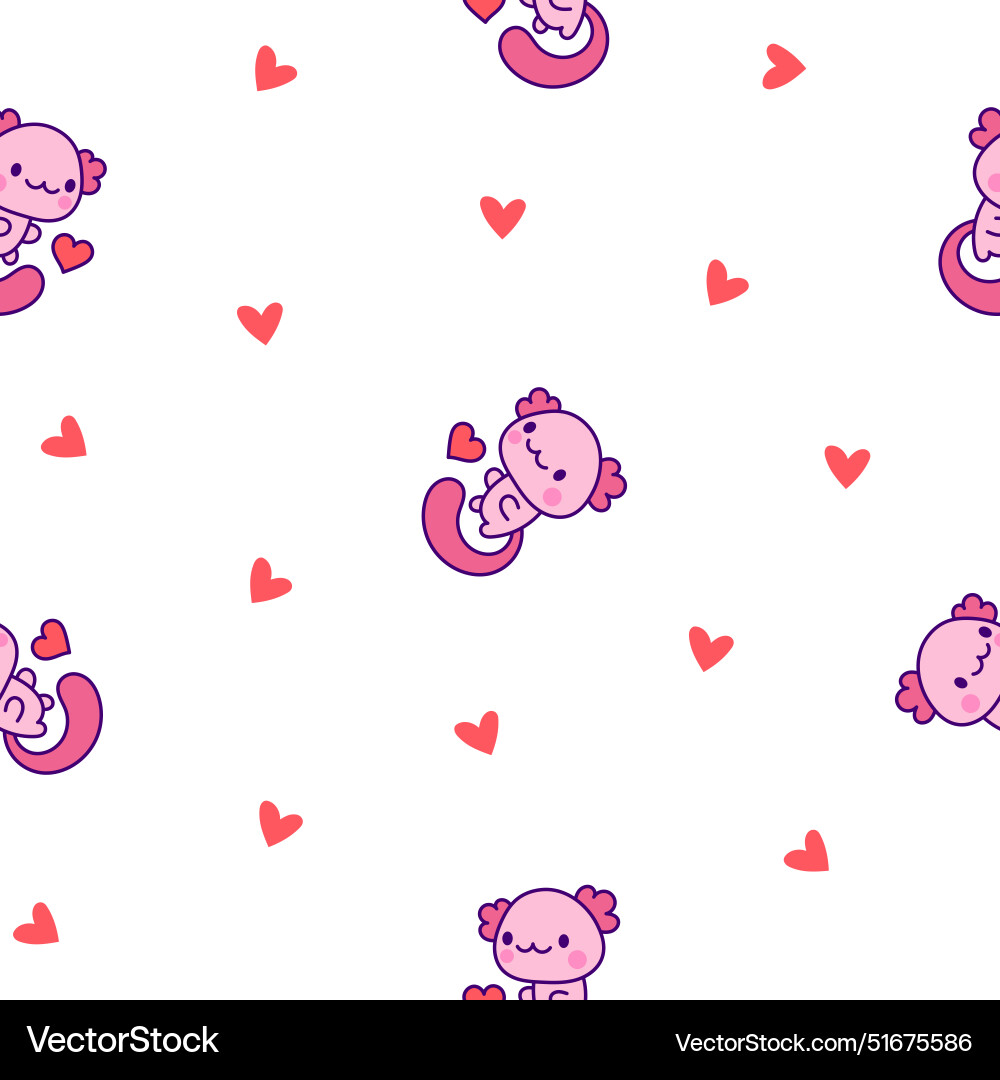Cute kawaii axolotl seamless pattern cartoon Vector Image