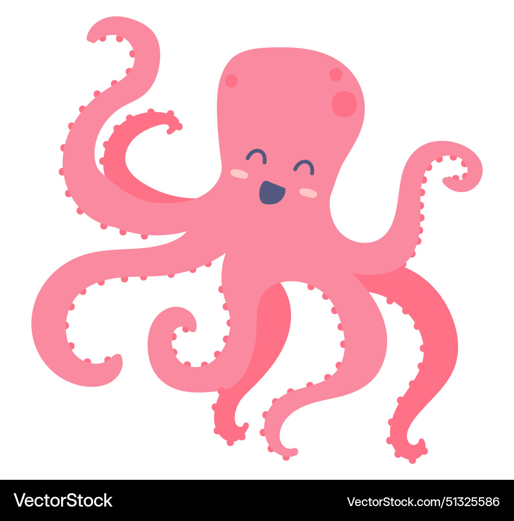 Cute pink octopus in flat design swimming Vector Image