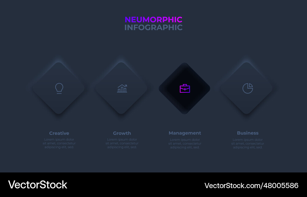 Dark neumorphic infographic with 4 steps options Vector Image