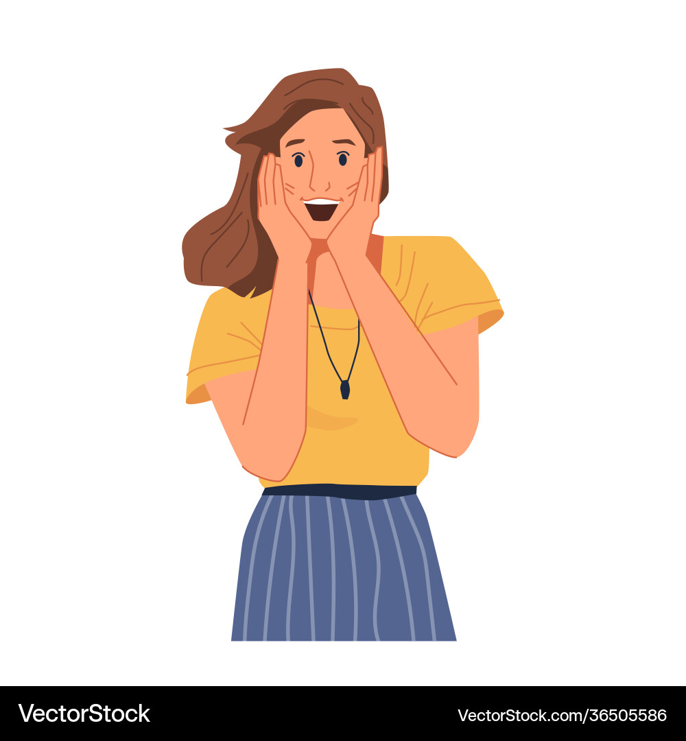 Excited female character with happy expression Vector Image