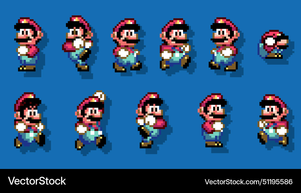 Set of big mario moves art of super mario world Vector Image