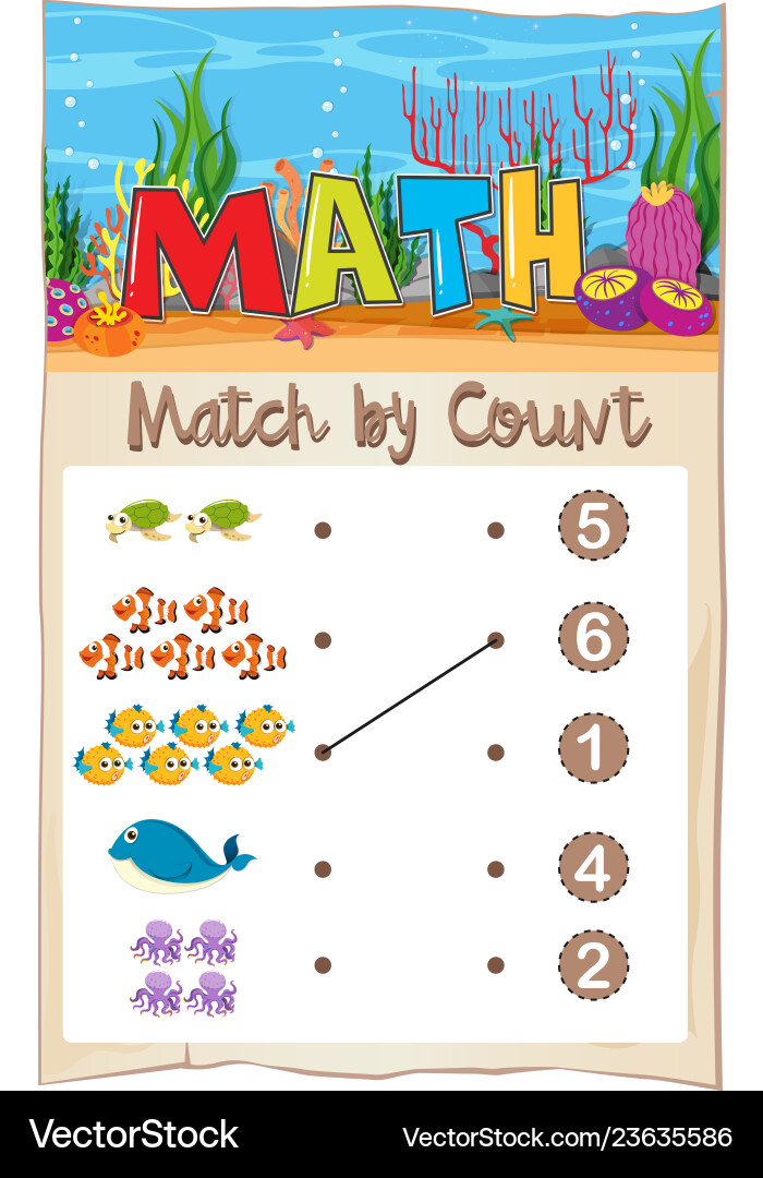 Underwater Number Matching Worksheet Royalty Free Vector