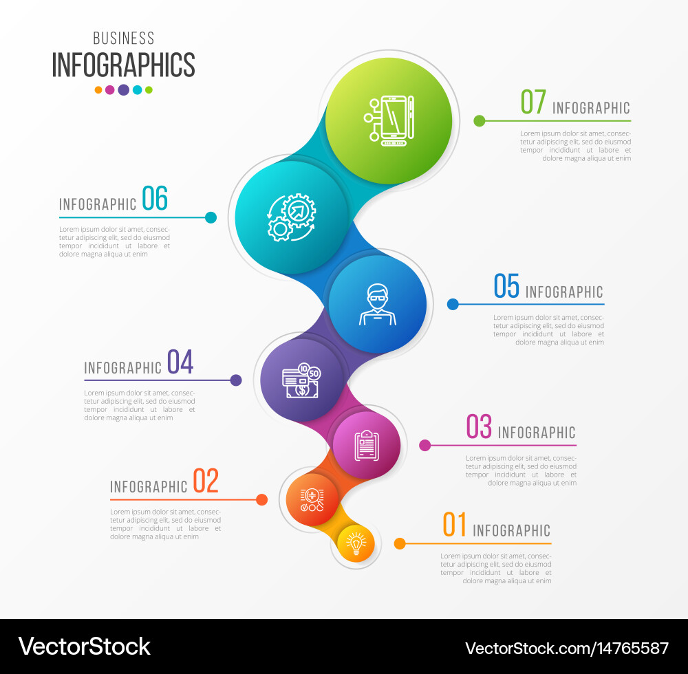 Abstract infographic design 7 steps Royalty Free Vector