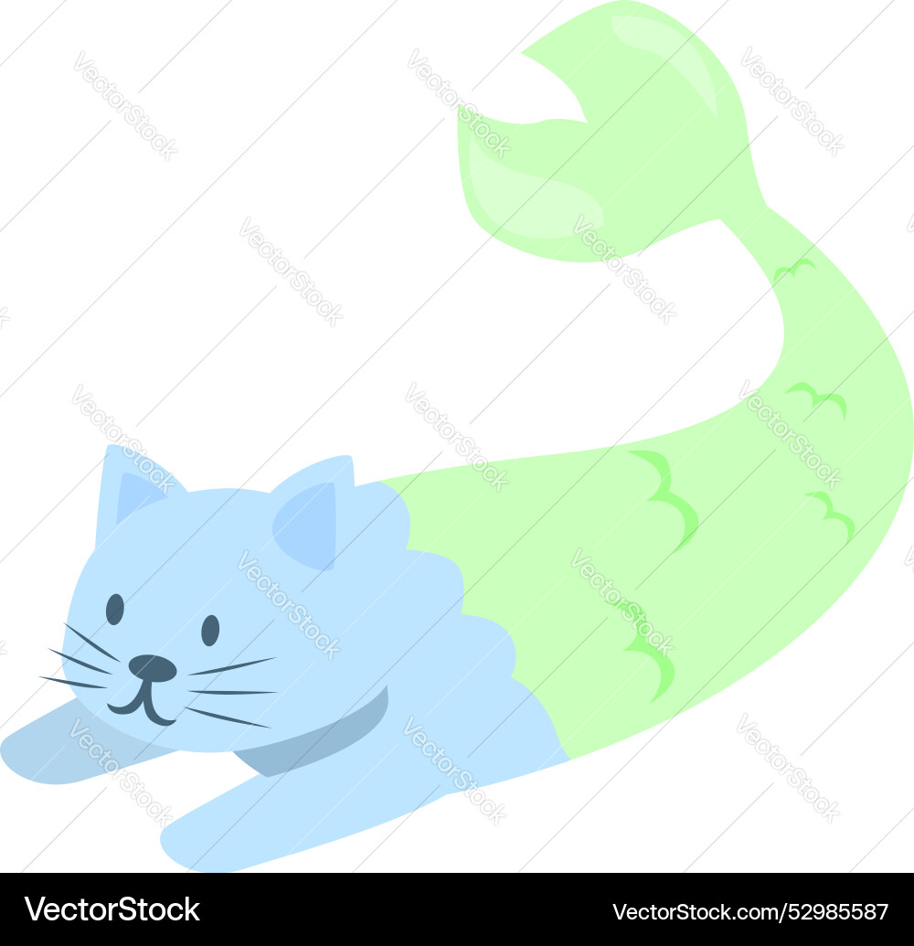 Blue cat mermaid with green tail is crawling Vector Image