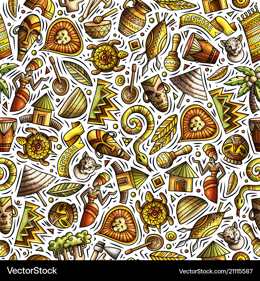 Cartoon cute hand drawn african seamless pattern Vector Image