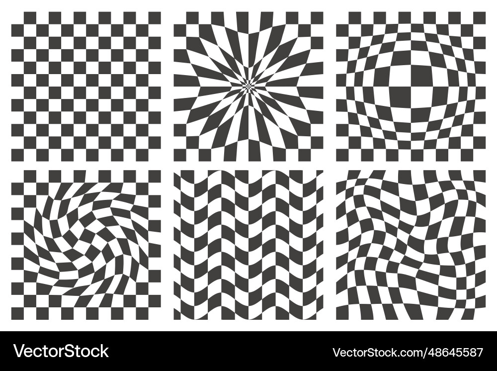 Checkerboard wavy patterns abstract chess square Vector Image