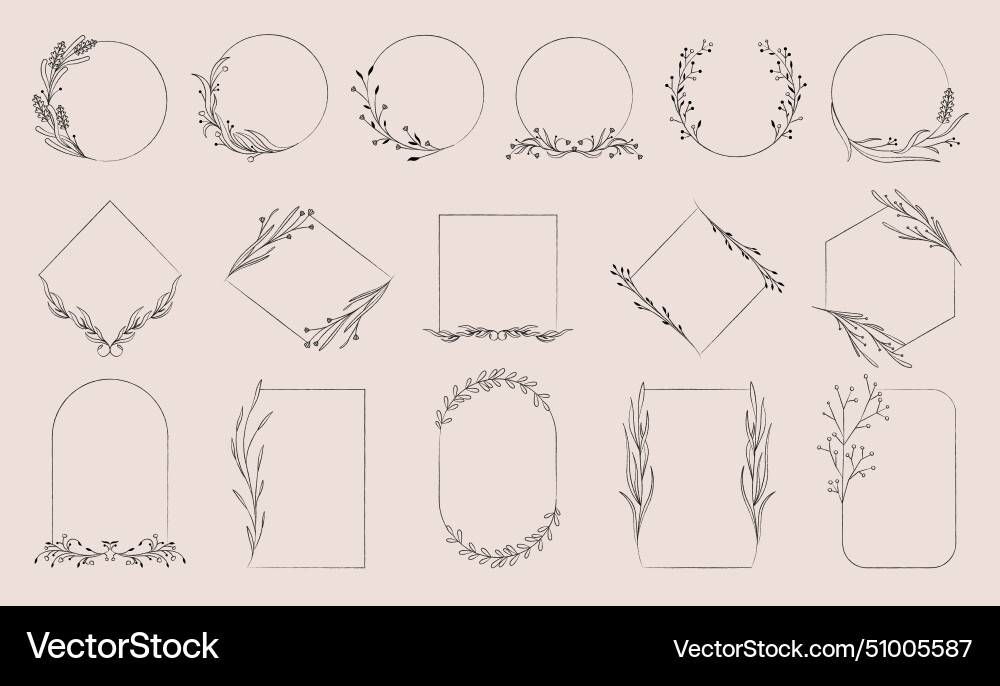 Elegant botanical frames minimalist floral wreath Vector Image