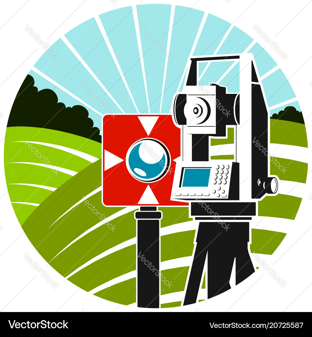 Geodetic instruments and green fields symbol Vector Image