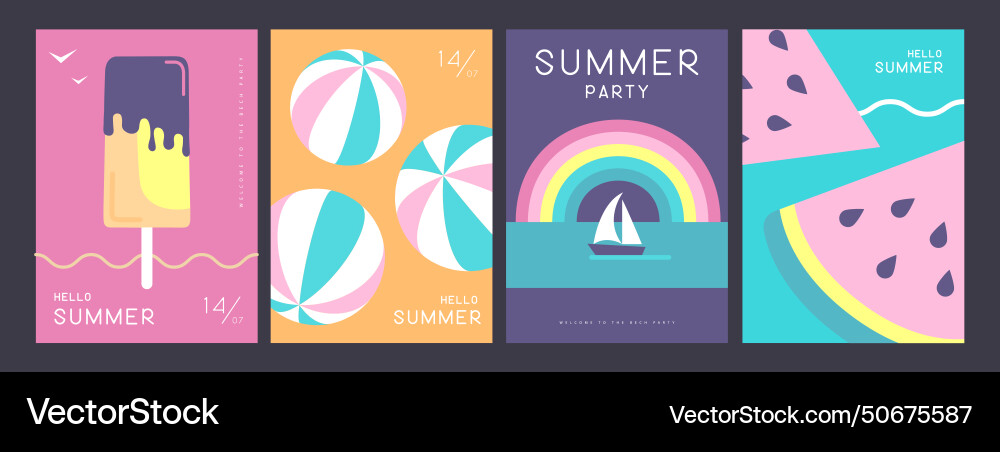Retro summer posters with attributes Royalty Free Vector
