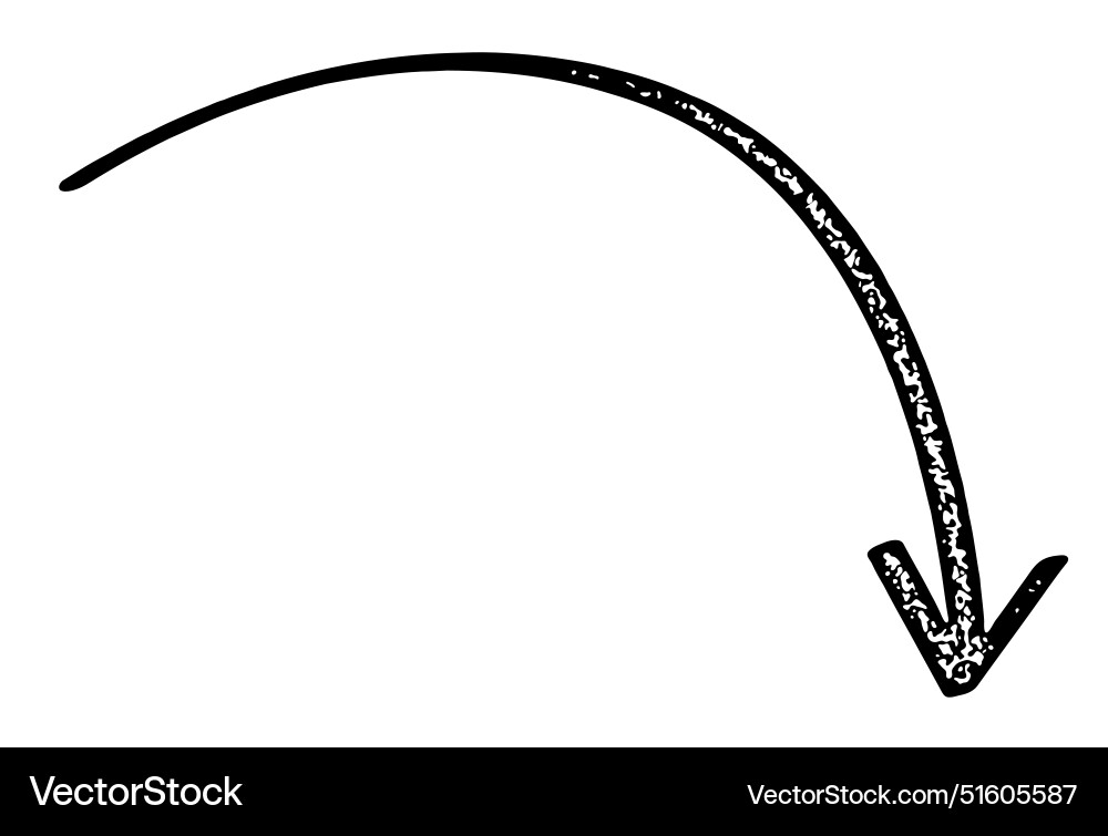 Single black arrow curving downward indicating Vector Image