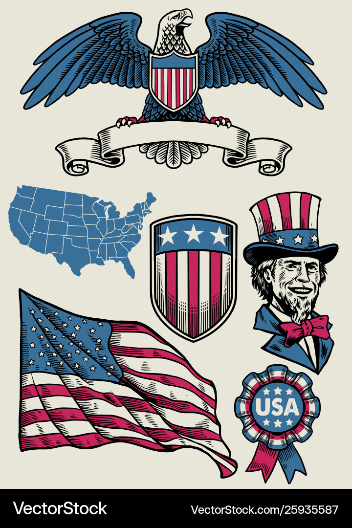 Vintage set object usa Royalty Free Vector Image