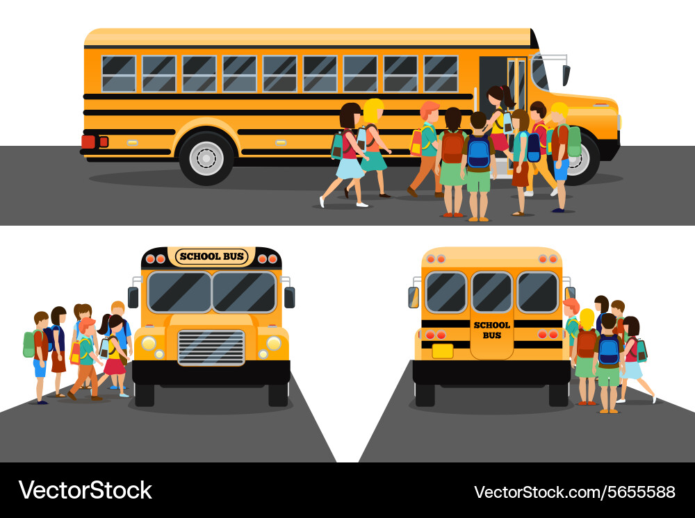 Children get on school bus Royalty Free Vector Image