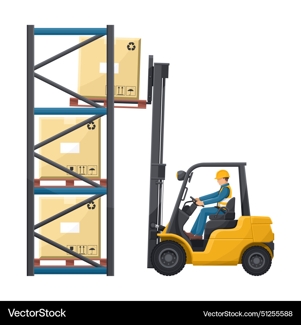 Safely driving a forklift fork lift truck lifting Vector Image