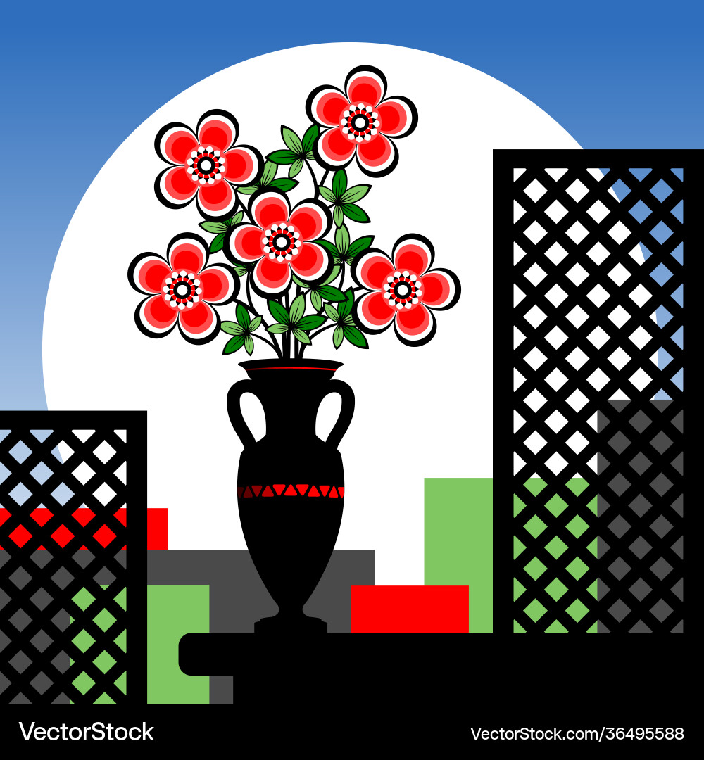 Stylized red flowers in a vase Royalty Free Vector Image