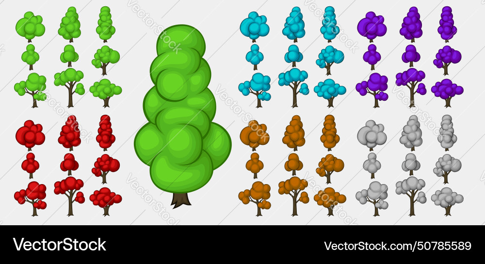 Colorful tree cartoon sets Royalty Free Vector Image