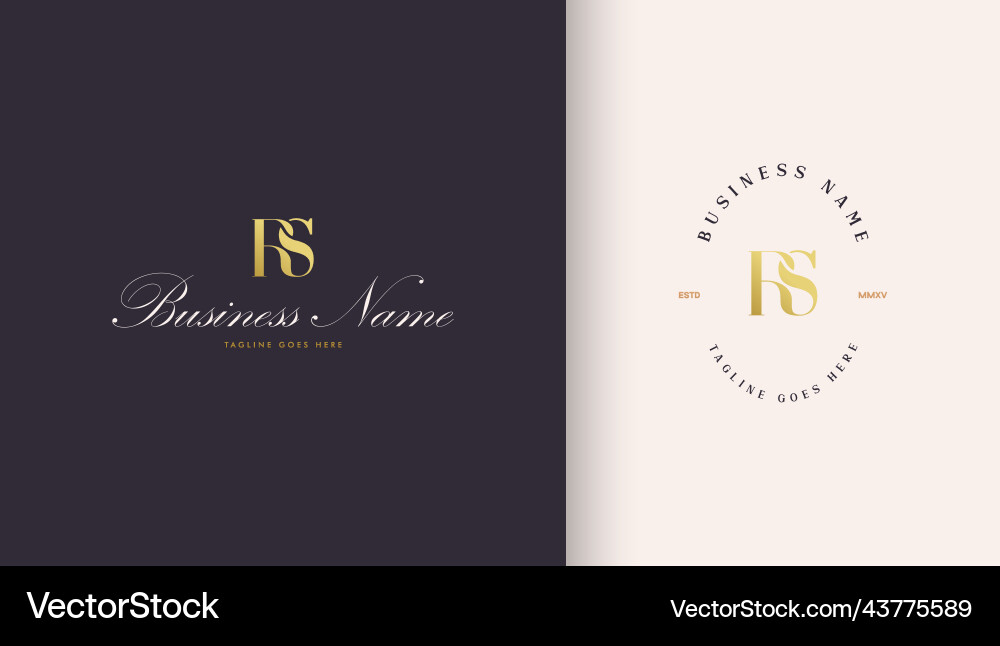 Elegant RS Letter Logo - Gold on Dark Royalty Free Vector
