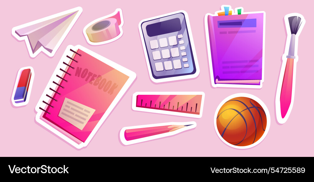 School stationery stickers set isolated Royalty Free Vector
