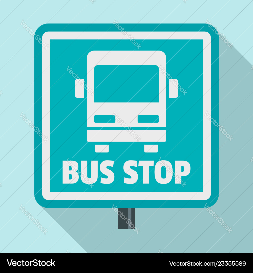Square bus stop sign icon flat style Royalty Free Vector