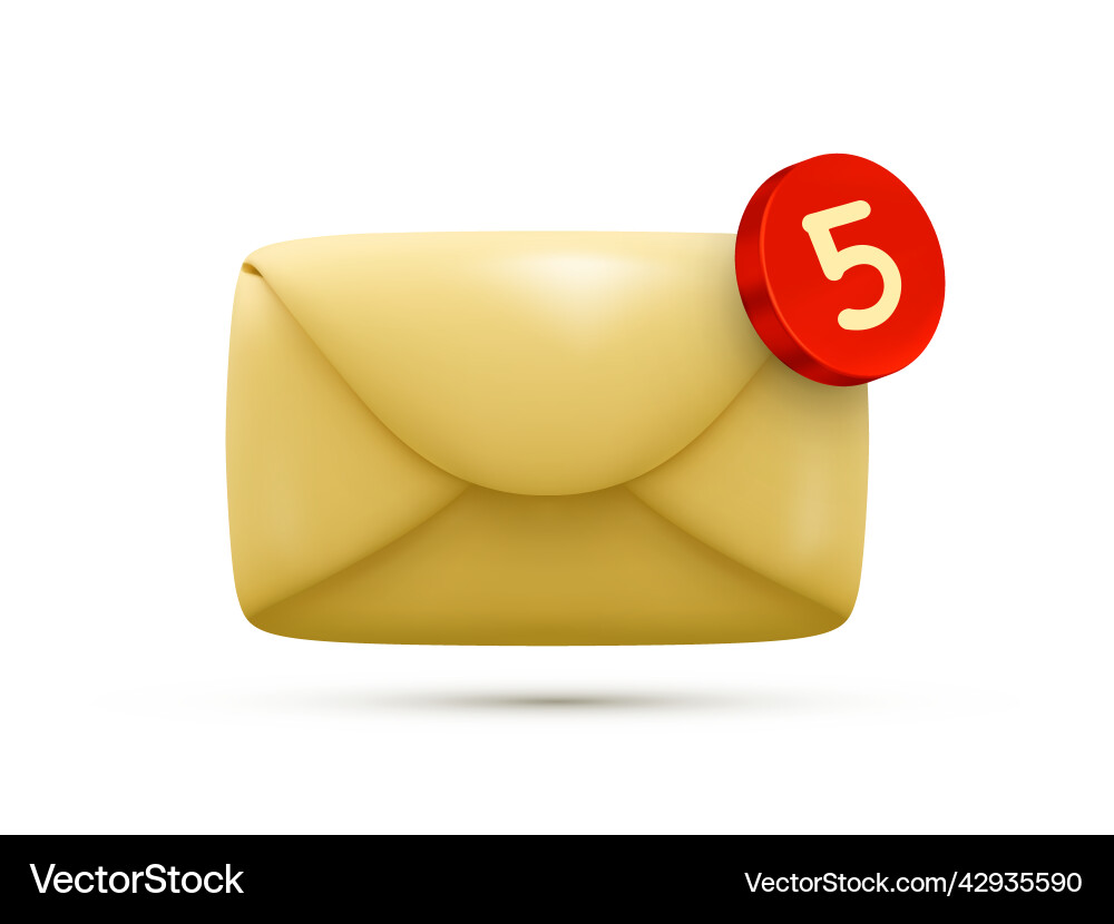 3d realistic yellow email with notification Vector Image