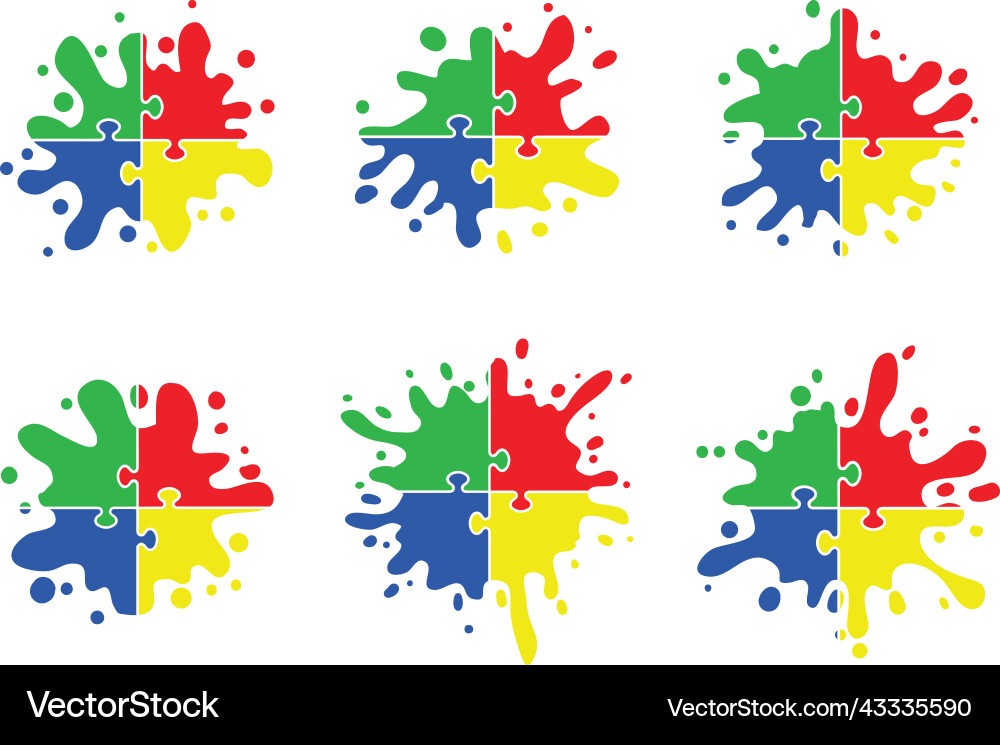 Autism puzzle paint splatter Royalty Free Vector Image