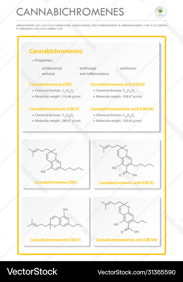 Cannabichromene cbc with structural formulas Vector Image