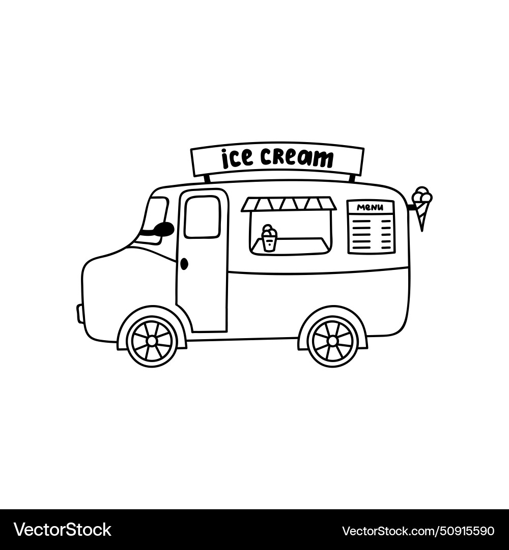 Cute hand drawn retro ice cream van isolated Vector Image