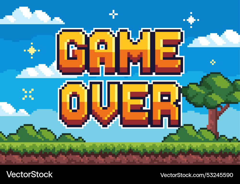 Game over background pixel 8 bit banner for retro Vector Image