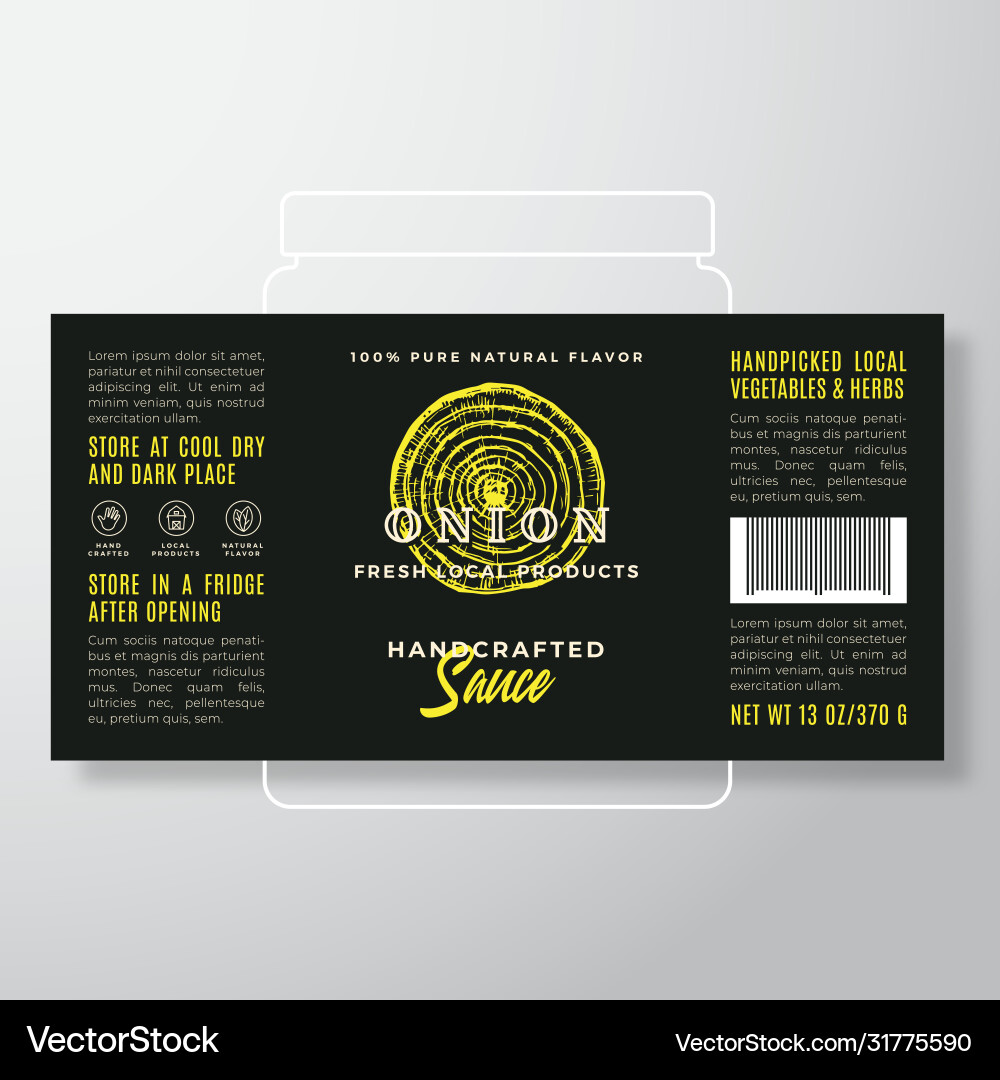 Handcrafted vegetables and herbs sauce label Vector Image