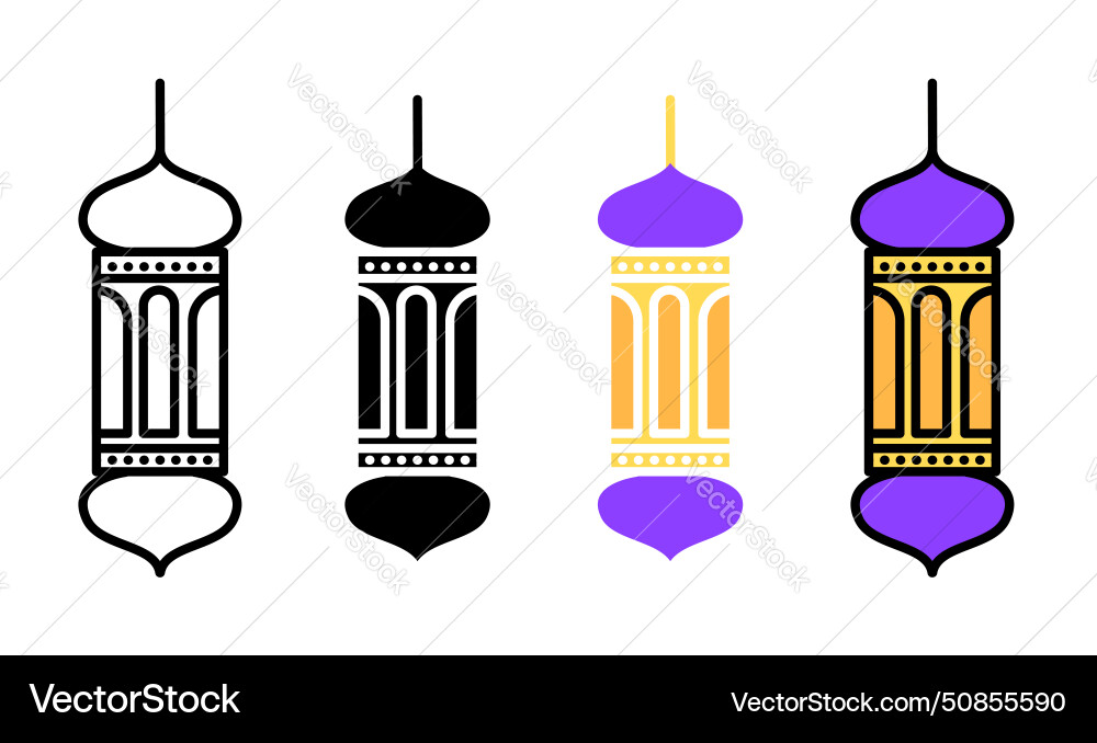 Ramadan lantern icon set arabic heritage kerosene Vector Image