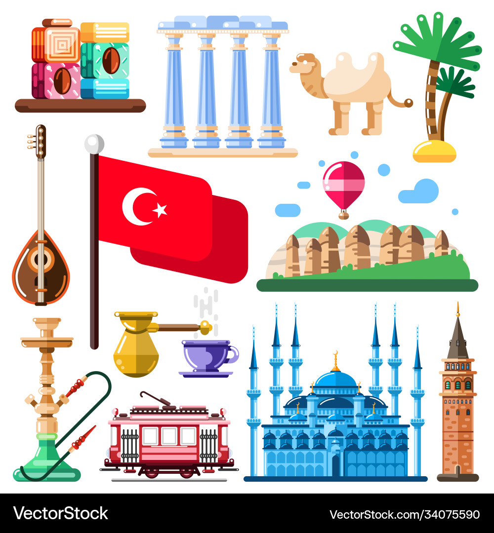 Travel to turkey icons and design elements Vector Image